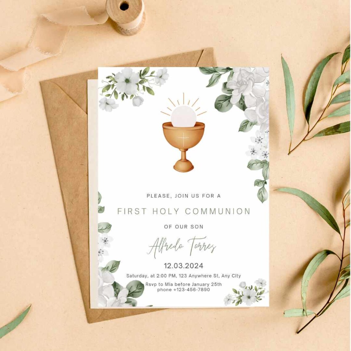 Customized Classy First Communion Invitations, Simple First Communion ...