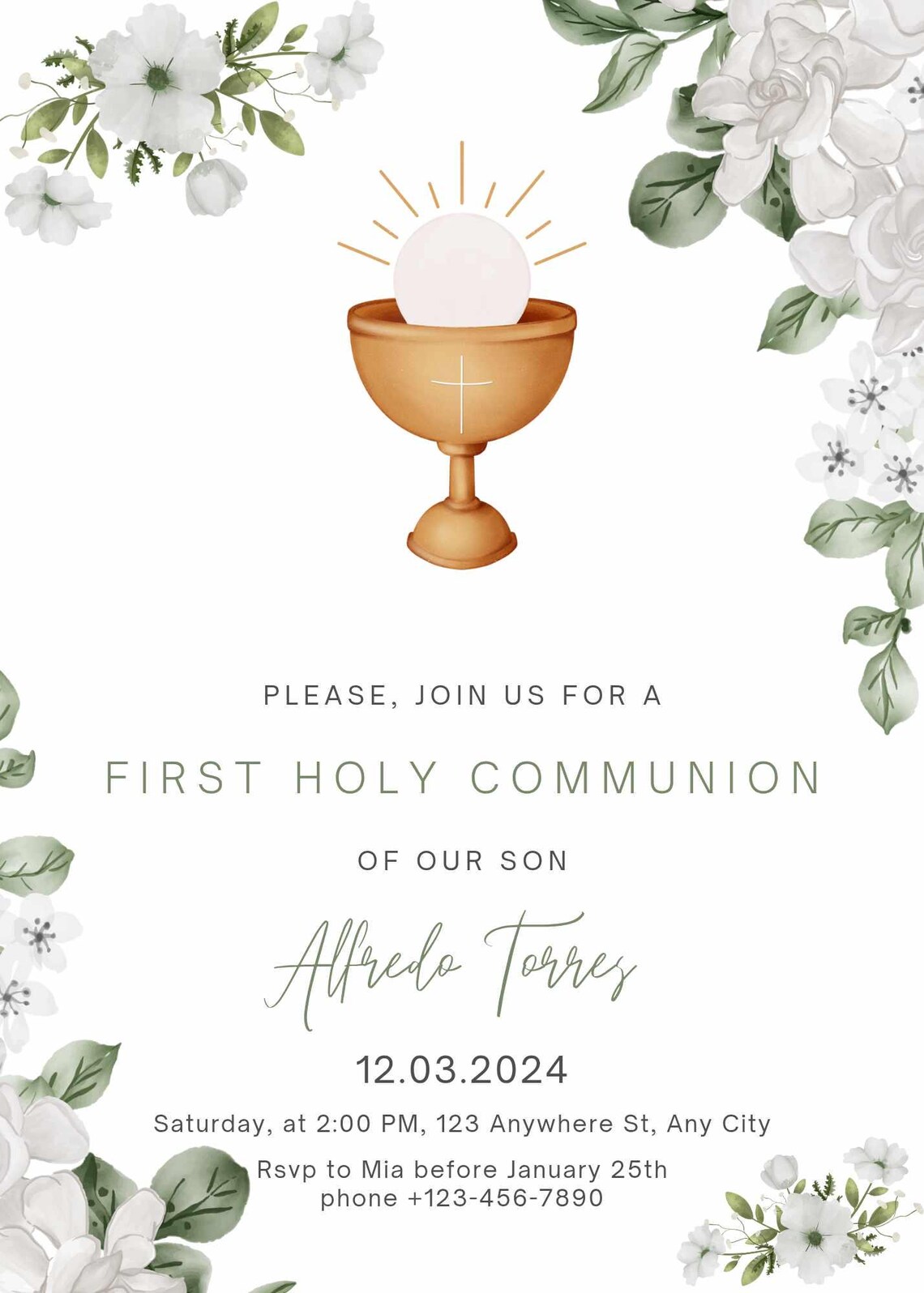 Customized Classy First Communion Invitations, Simple First Communion ...