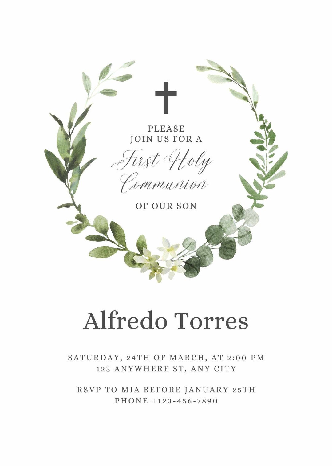 Customized Classy First Communion Invitations, Simple First Communion ...