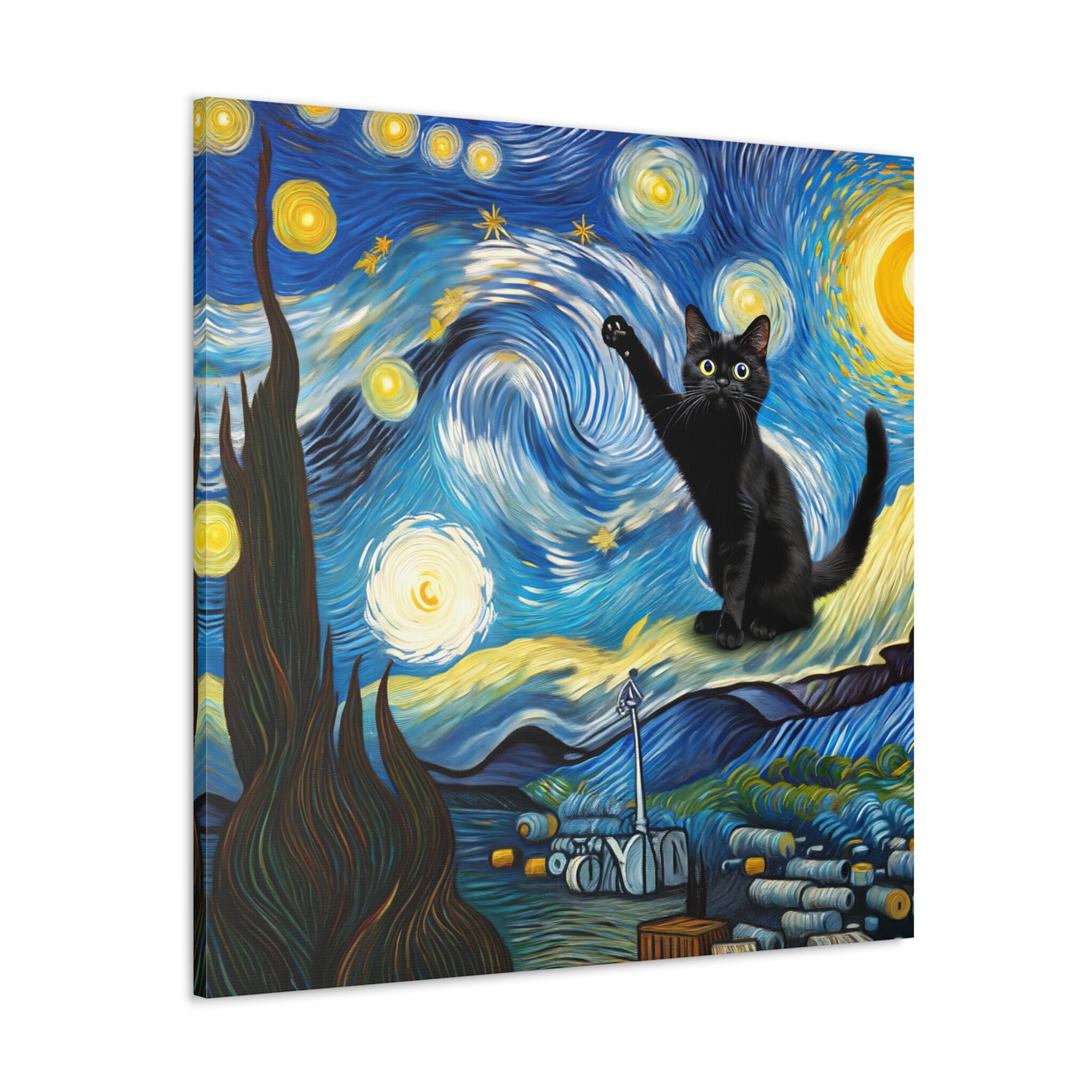 Cat Canvas Starry Night Vincent Van Gogh Black Cat Art Funny Gift - Etsy