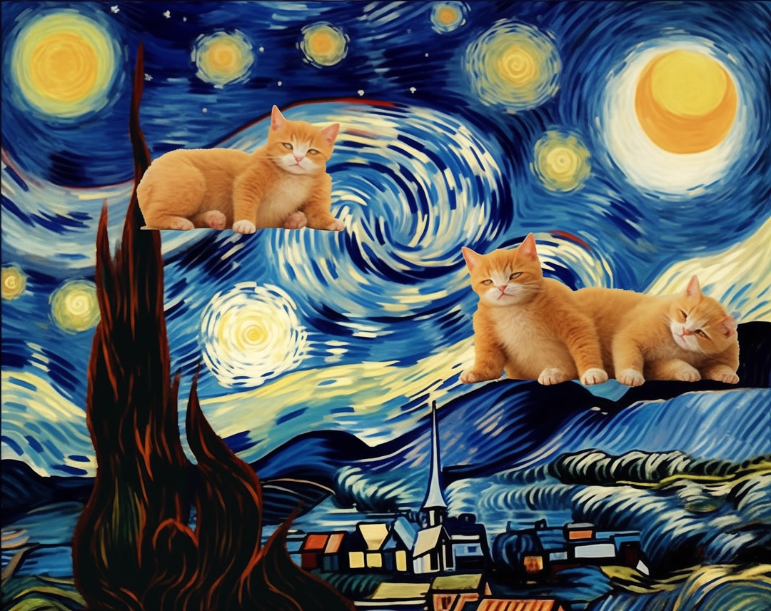 Starry Nights Set of 4 Sleepycats, Cat Digital Prints - Etsy