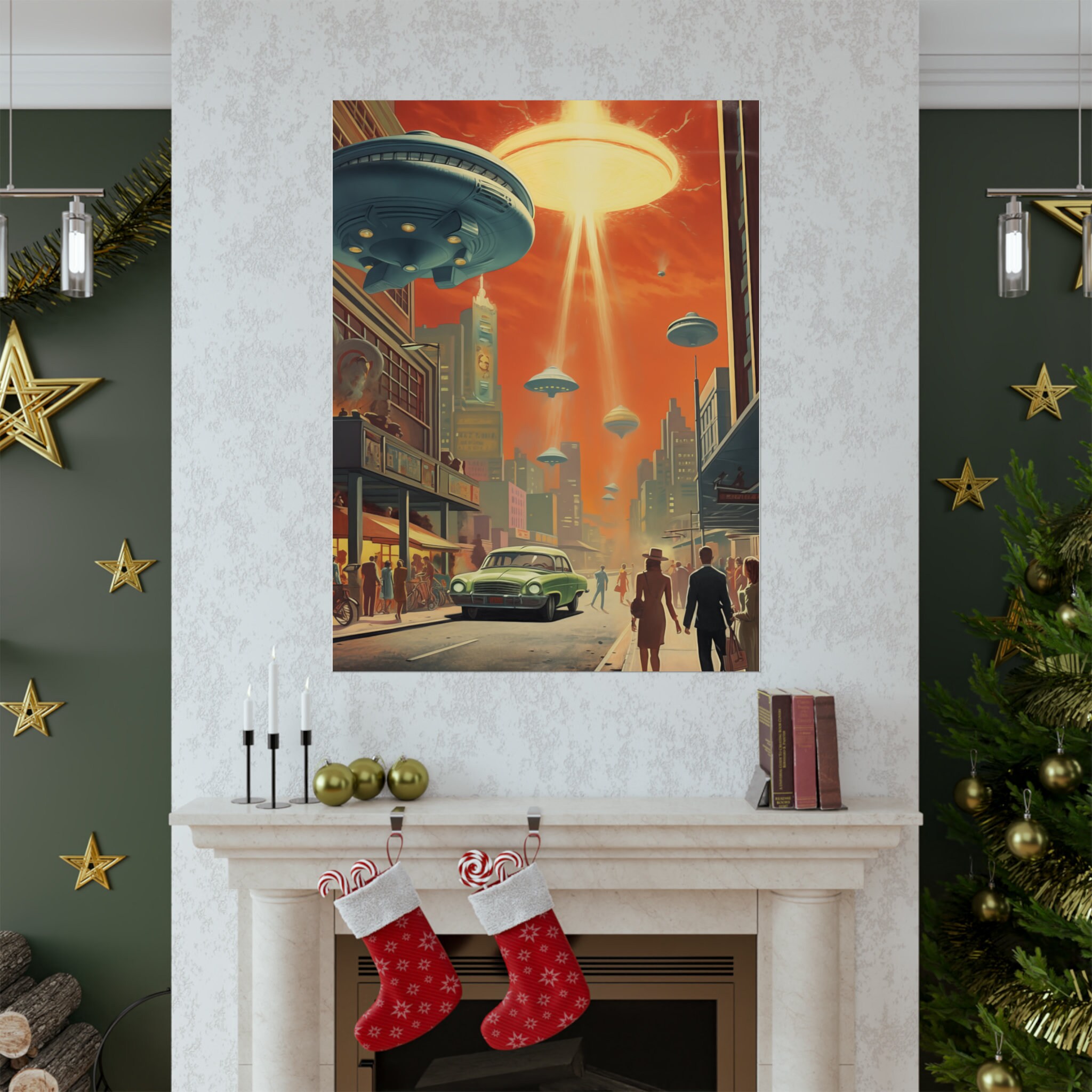 Retro UFO Alien Art, Collage Art, Trippy Wall Art, , Cosmic Art ...