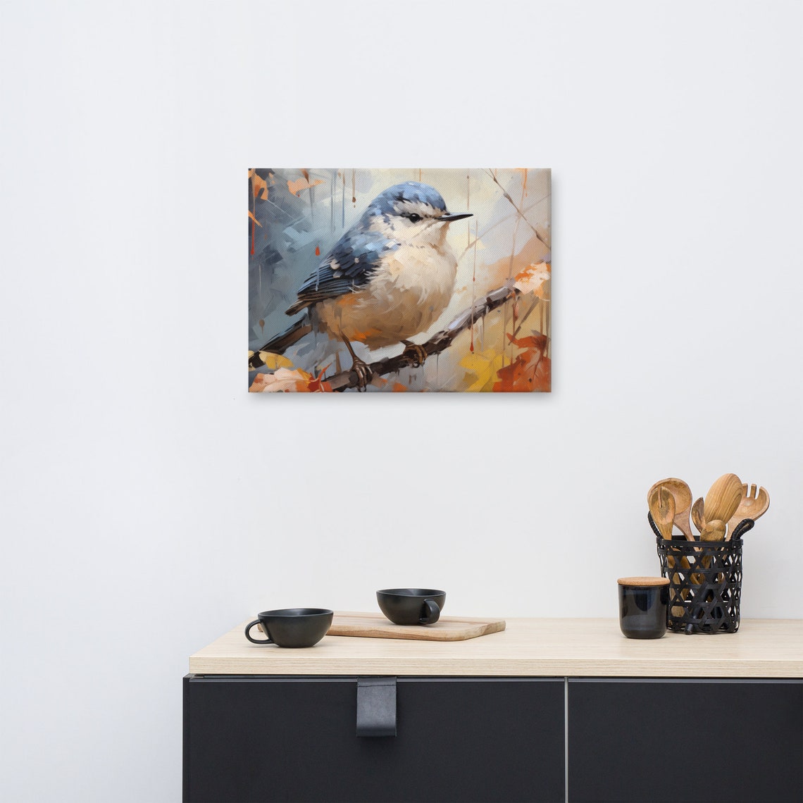 Tufted Titmouse Bird Print on Canvas, Bright Colorful Abstract Art ...