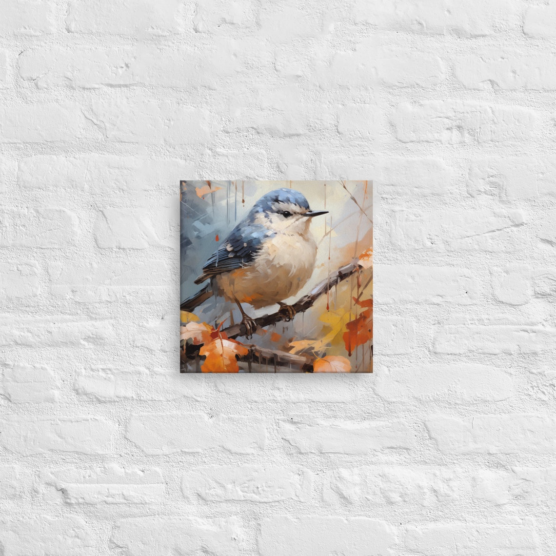 Tufted Titmouse Bird Print on Canvas, Bright Colorful Abstract Art ...