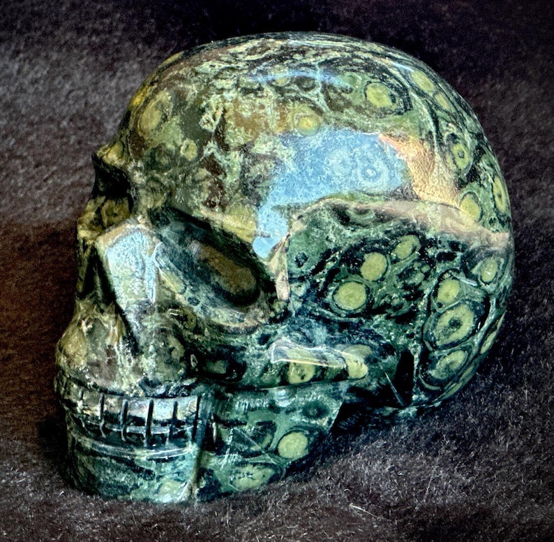 Kambaba Jasper Skull: Orbicular Crystal Carving, Grounding Decor - Etsy