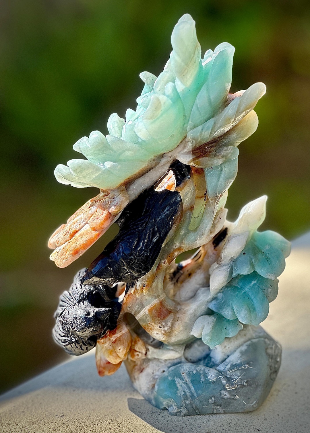 Caribbean Calcite Crystal Carving: Two Birds on Branch Stone Sculpture ...