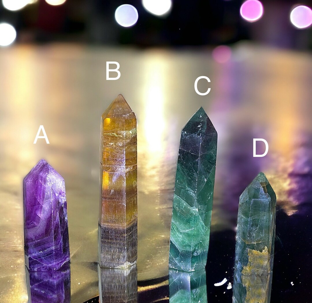 Rainbow Fluorite Tower: Purple, Yellow, Green, or Blue Crystal - Etsy