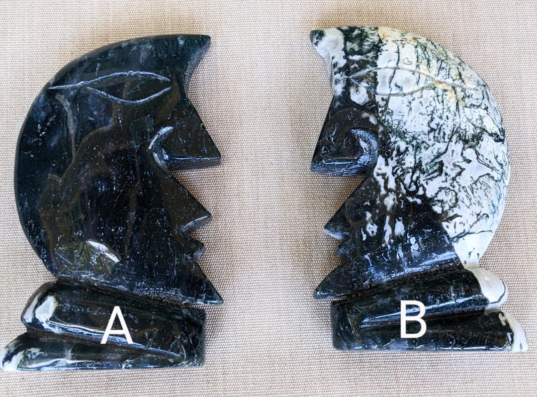 Moss Agate Half Moon Face Carvings: Serene Stone Art - Etsy