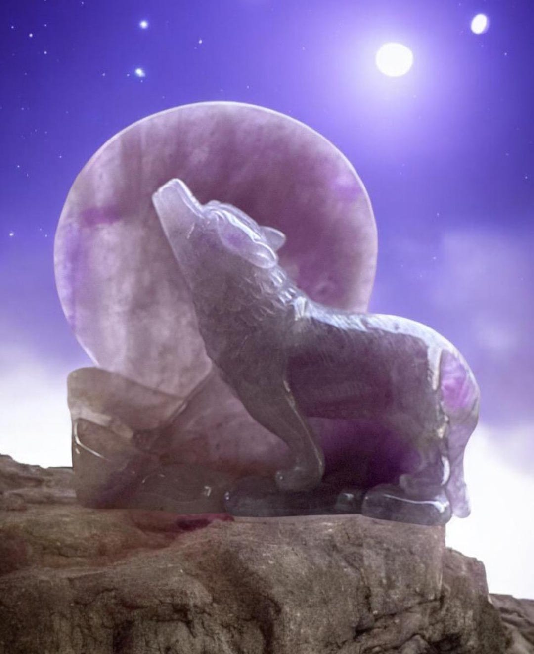 Hand-carved Amethyst Howling Wolf Sculpture: Spiritual Healing Crystal ...