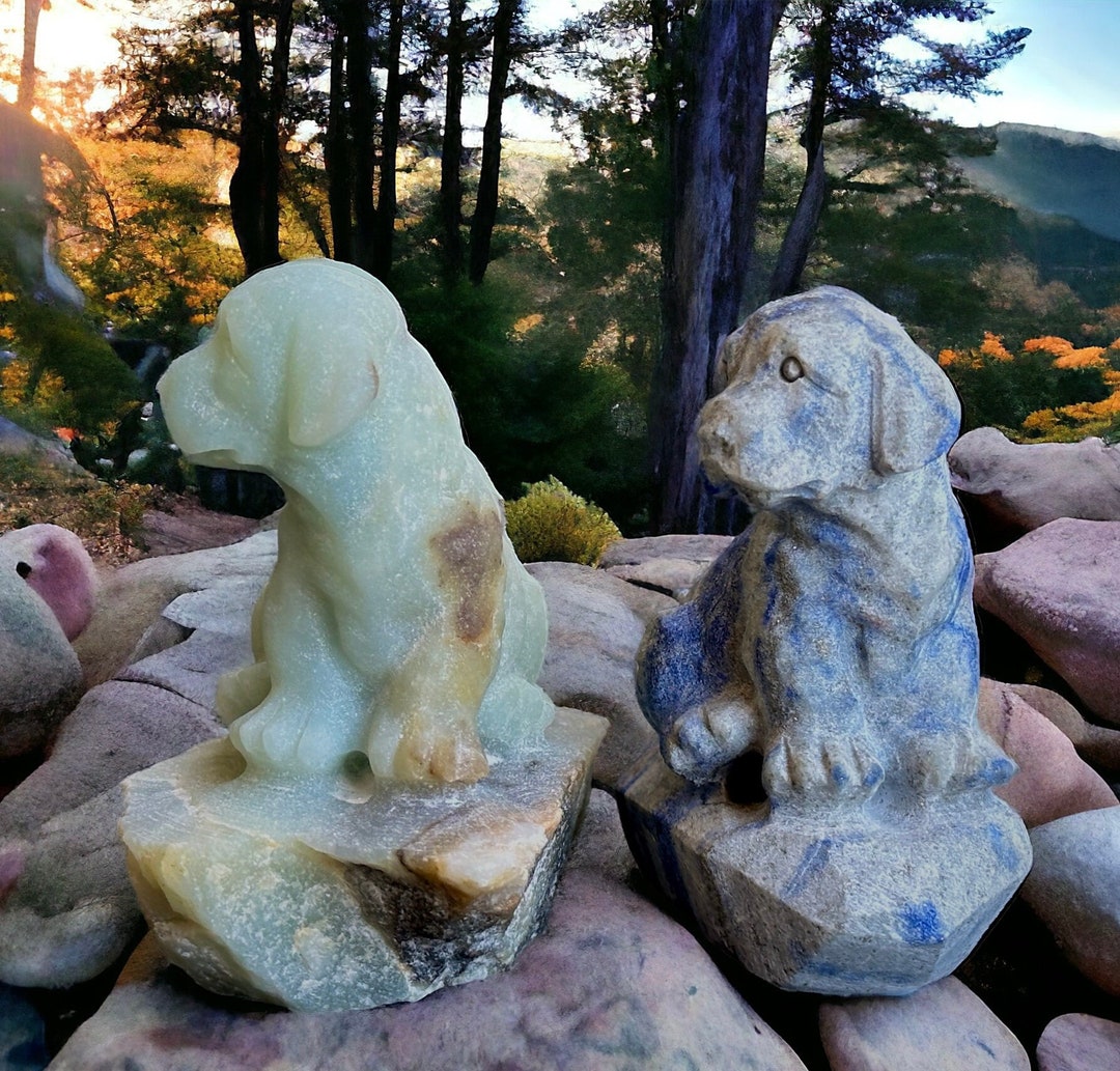 Lapis Lazuli or Caribbean Calcite Dog Carving: Hand-carved Crystal ...