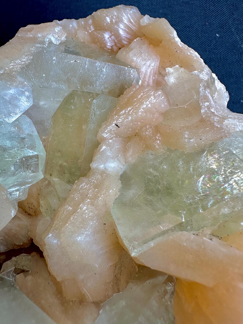 Green Apophyllite With Peach Stilbite on Matrix | Clear Cube Formation ...