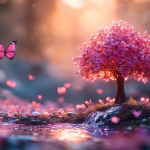 Magical Pink Digital Background - Enchanting Nature Scene - Etsy