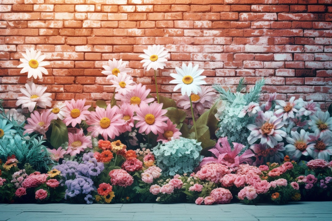 Digital Backdrop Exquisite Collection of "brick Wall Flowers" - Etsy