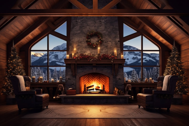 Digital Backdrop Captivating "ski Lodge Fireplace" - Etsy