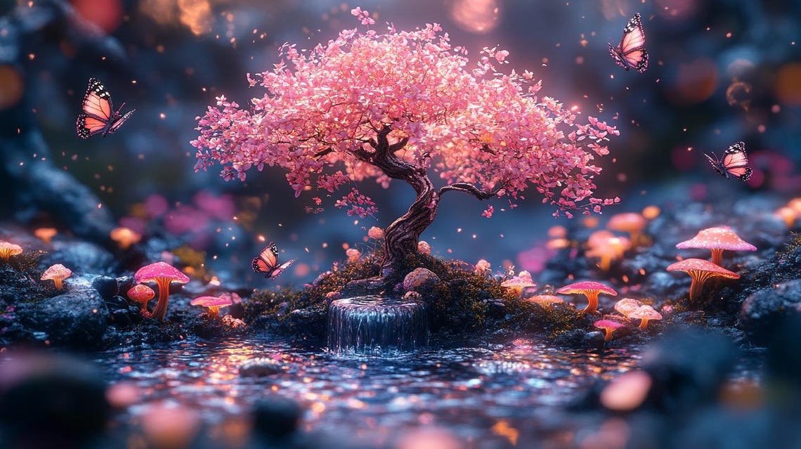 Magical Pink Digital Background - Enchanting Nature Scene - Etsy