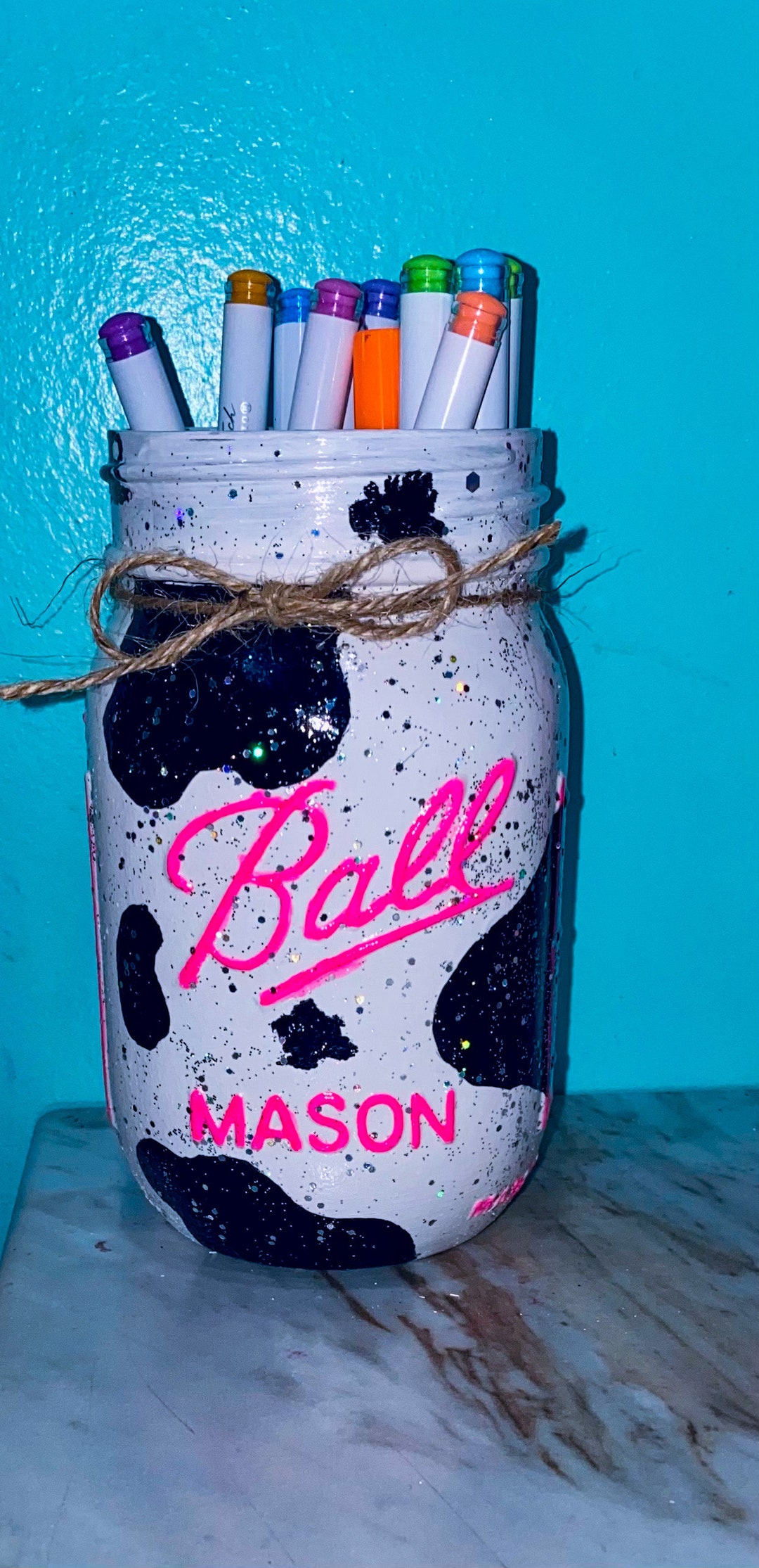 Cowprint Pen Holder-mason Jar Pen Holder-handpainted Pen Holder - Etsy