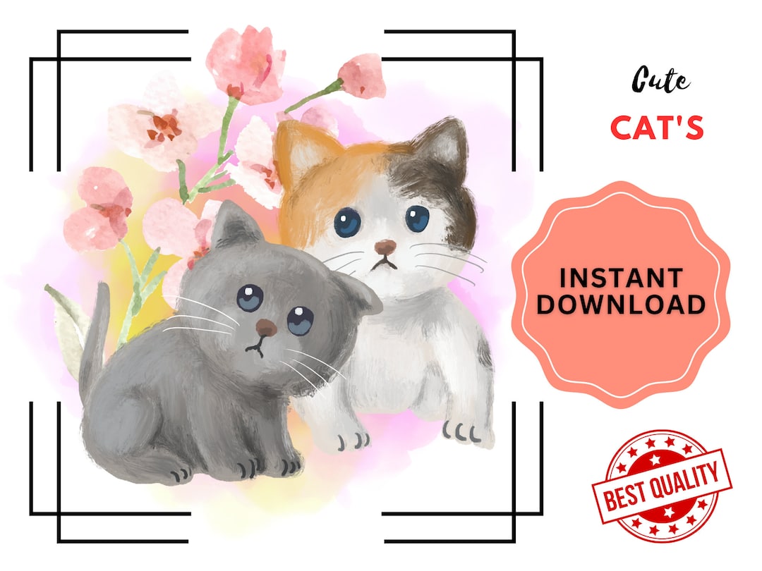 Cute Cats Watercolor Clipart Watercolor Cat Clip Art in PNG Format ...