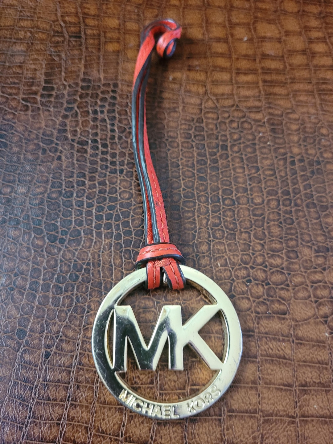 Michael Kors MK Hang Tag Coral Orange Leather Cord and Gold Plated ...