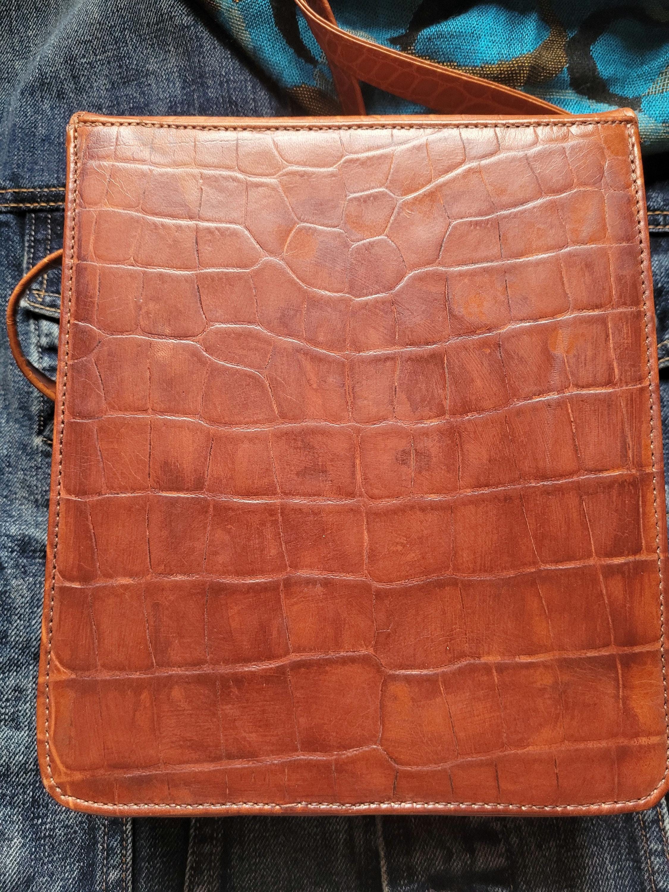 Vintage Rare Leather Unisex Crossbody Bag Caramel Brown Lizard Geico ...