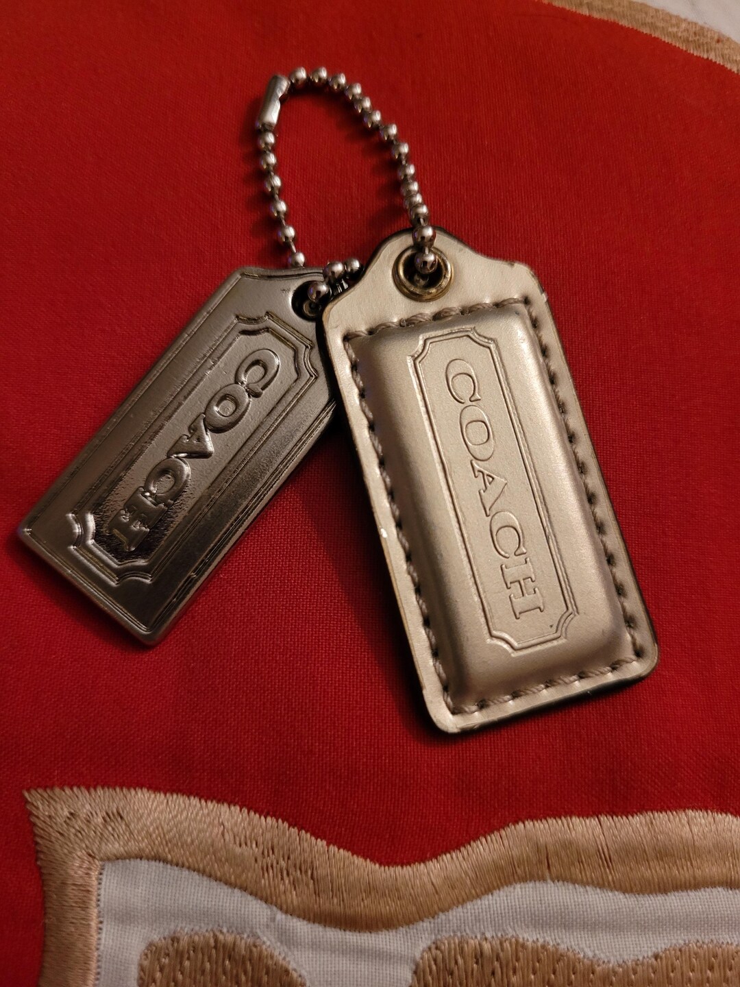 Coach Hang Tags Set of 2 Leather Tag in Metalic Silver and Steel Tag ...