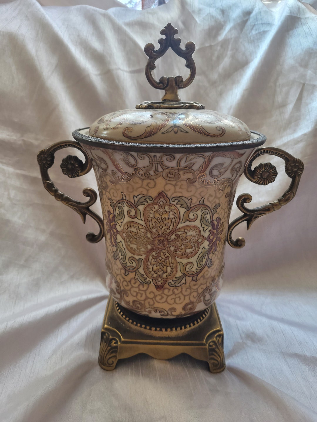 Vintage Large Dominic Hand Pained Ceramic Urn Vase With Lid Bronze ...
