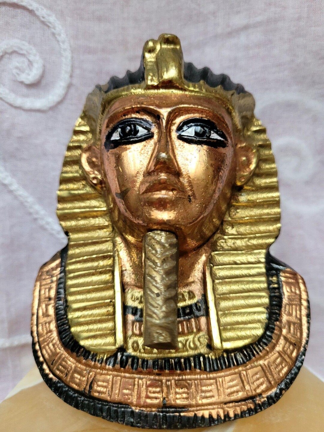 King Tut Tutankhamun Bronze Enamel and Gold Plated Bust Mounted on ...