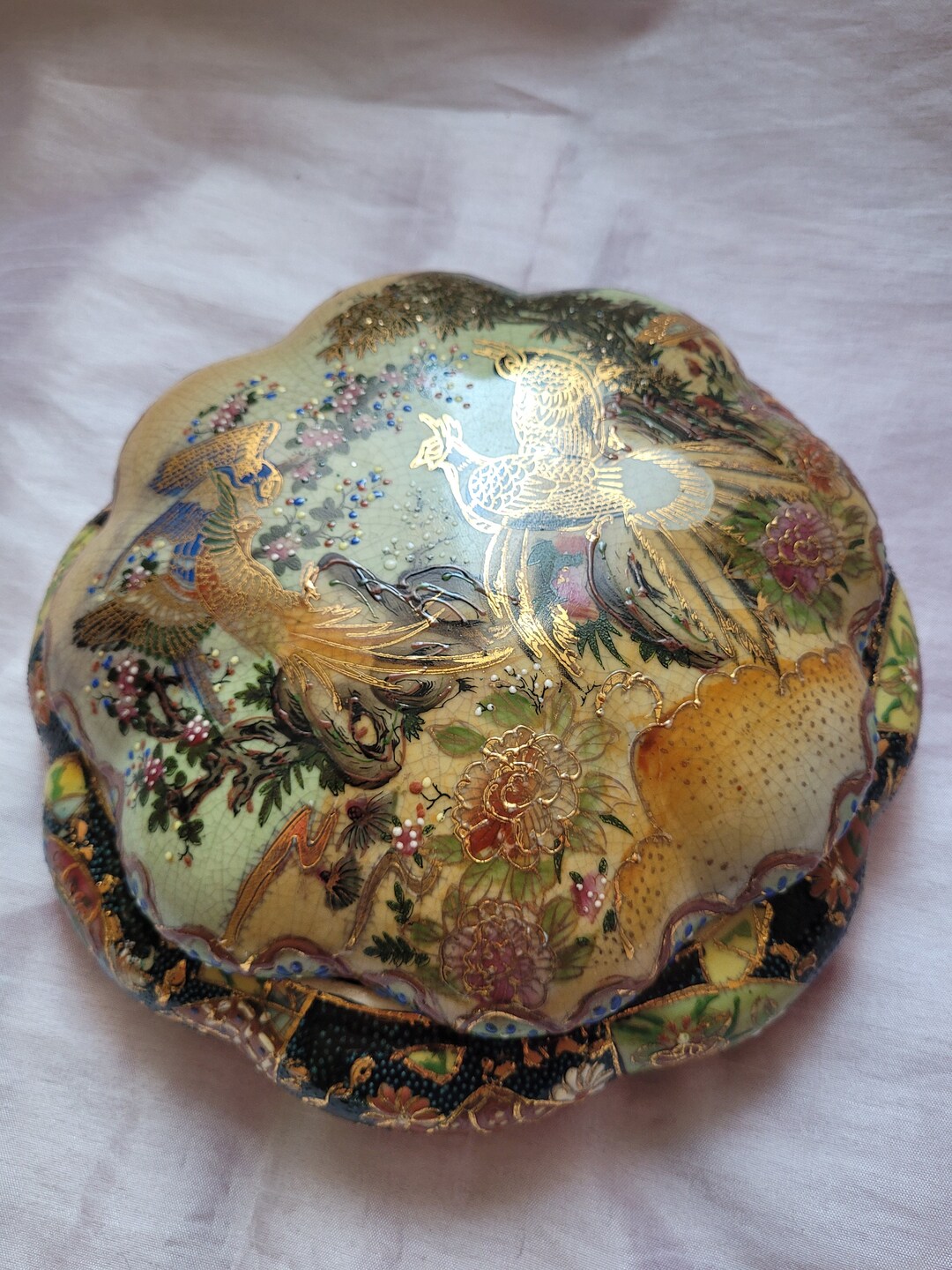 Vintage Royal Satsuma Bowl Trinket Box With Lid Hand Painted Oriental ...