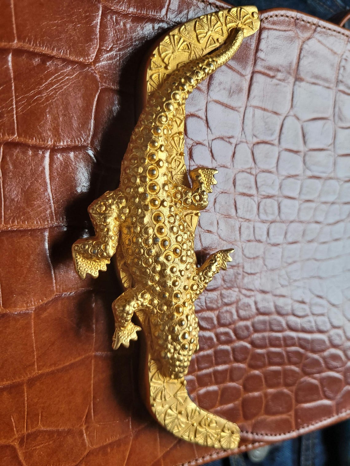 Vintage Rare Leather Unisex Crossbody Bag Caramel Brown Lizard Geico ...