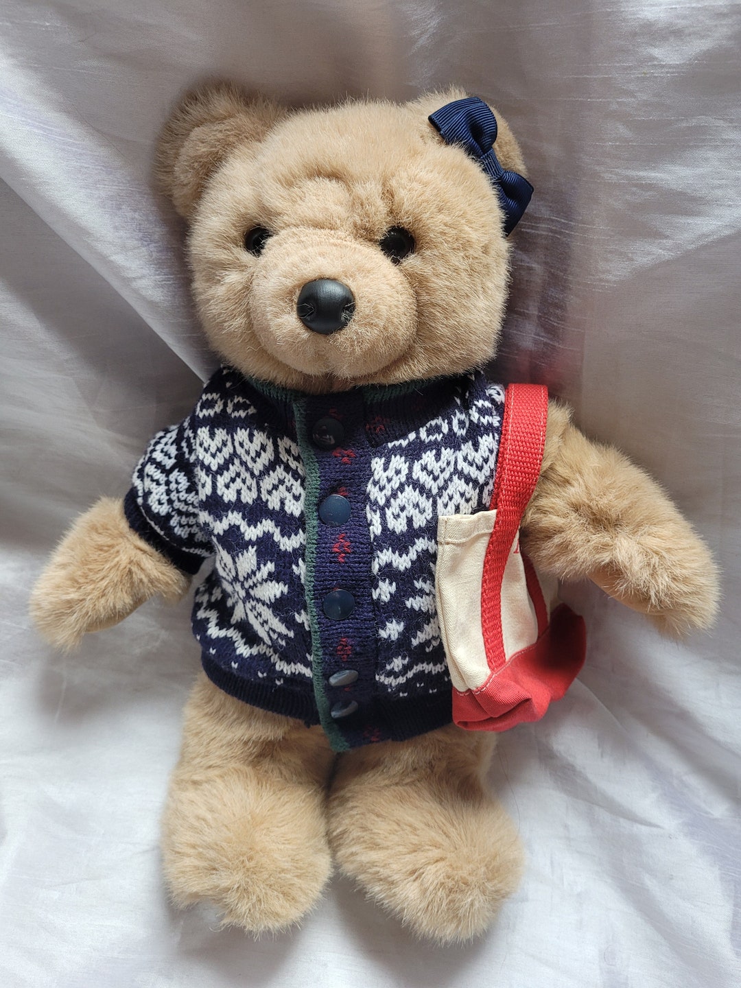 LL Bean Ellie Bear Plush Stuffed Animal Girl Bear With Bow Tie Navy ...