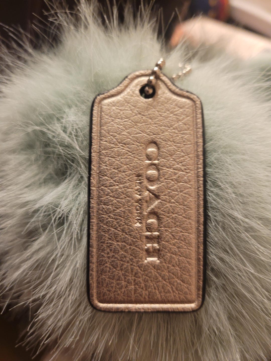 Coach Hang Tag Metallic Silver Leather Finish on Silver Tone Chain ...