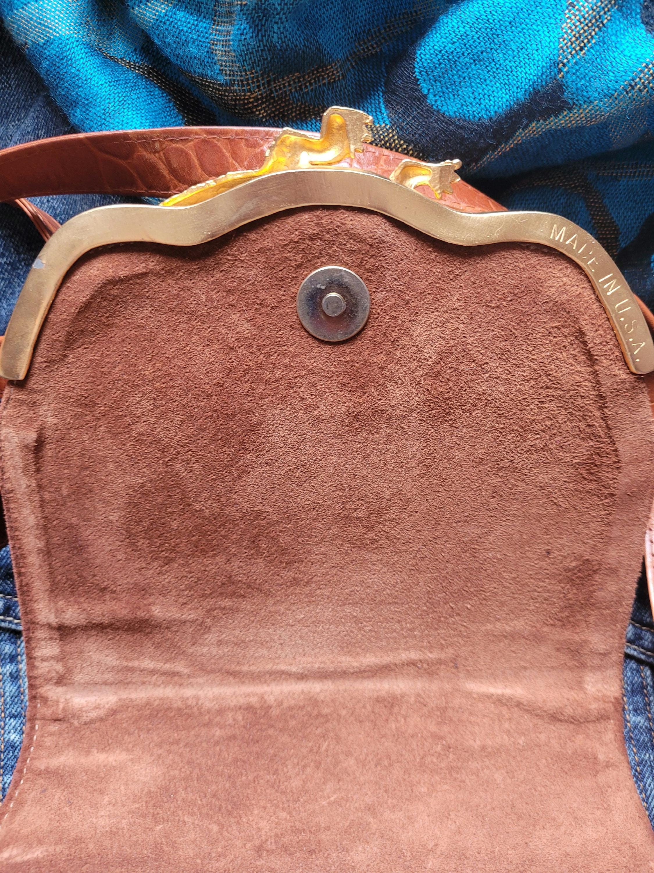 Vintage Rare Leather Unisex Crossbody Bag Caramel Brown Lizard Geico ...