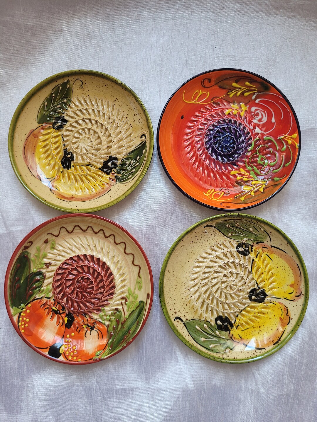 Spanish Ceramic Plates Handmade Art Pottery Set of 4 Colorful Garnish ...