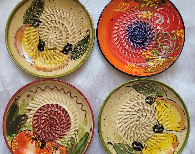 Spanish Ceramic Plates Handmade Art Pottery Set of 4 Colorful Garnish ...