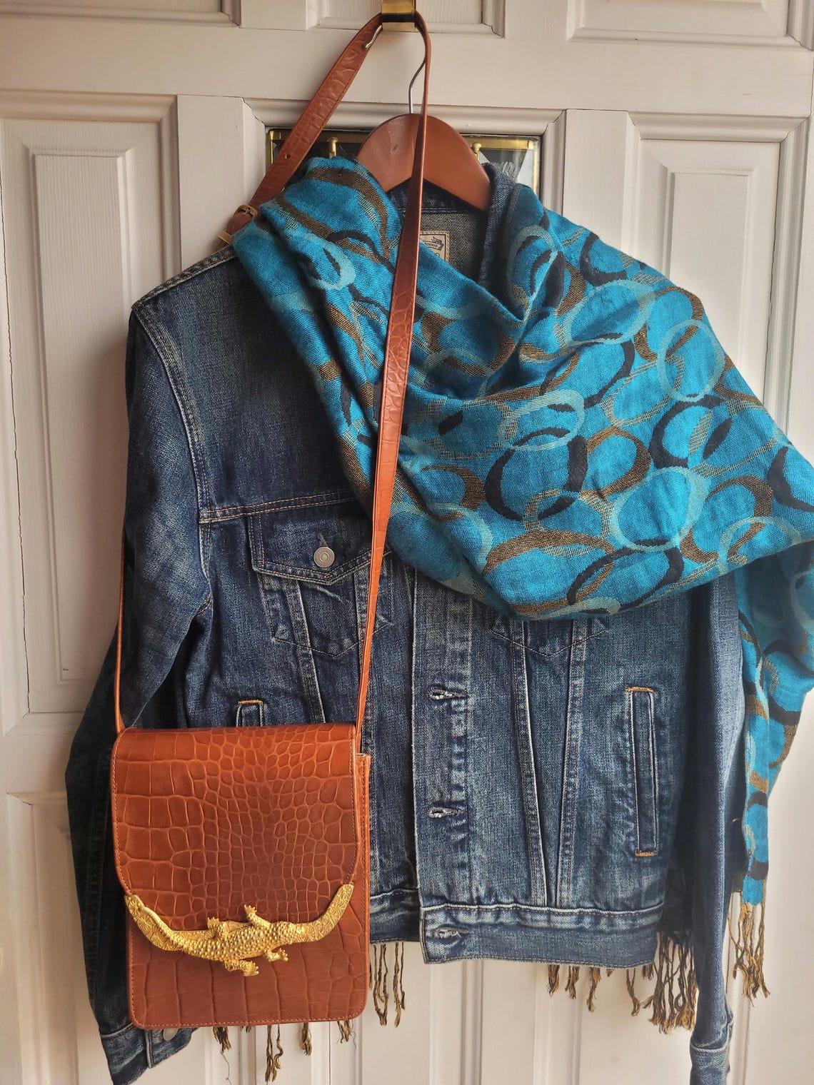 Vintage Rare Leather Unisex Crossbody Bag Caramel Brown Lizard Geico ...