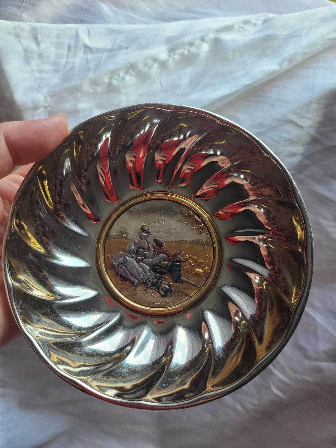 Vintage Sterling Silver Medalion Gold Plated Silverplated Trinket Dish ...