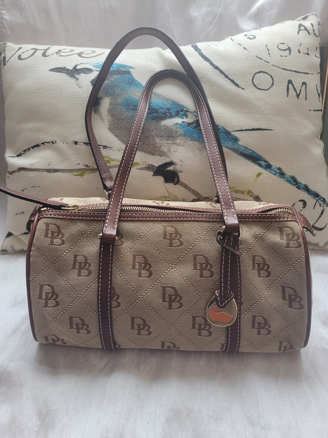 Dooney Bourke Barrel Satchel Shoulder Bag Signature Jacquard Fabric ...