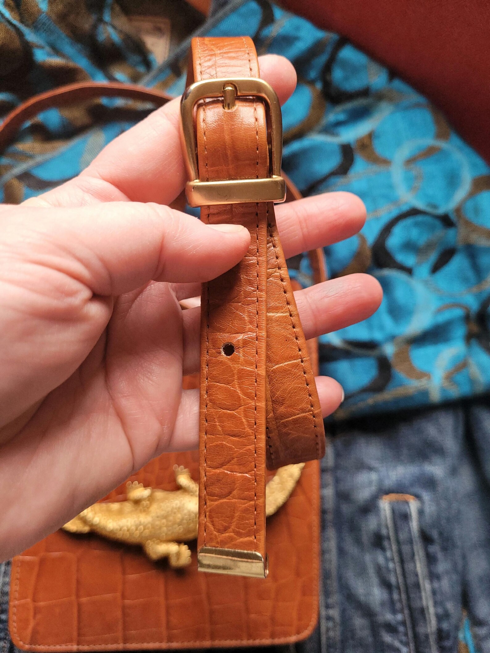 Vintage Rare Leather Unisex Crossbody Bag Caramel Brown Lizard Geico ...