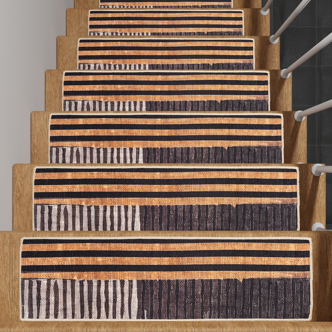 Colorful Striped Stair Treads Carpet, Line Stair Runner Rug, Non-slip ...
