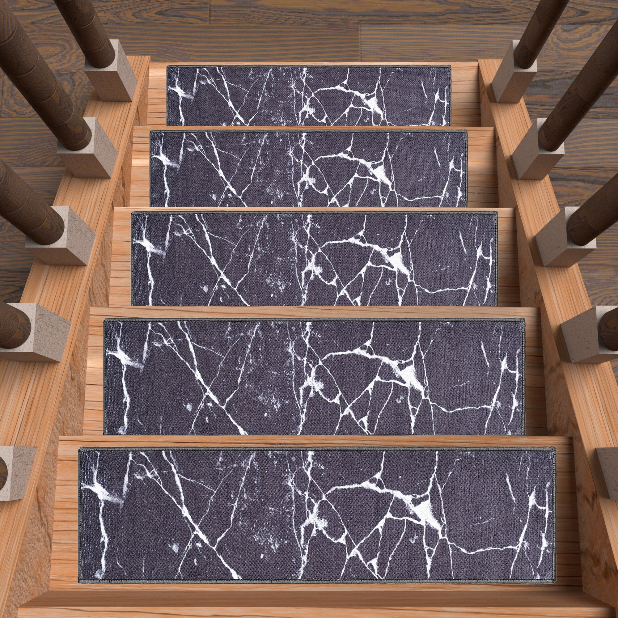Marble Stair Treads Carpet, Black Stair Runner Rug, Non-slip Washable ...