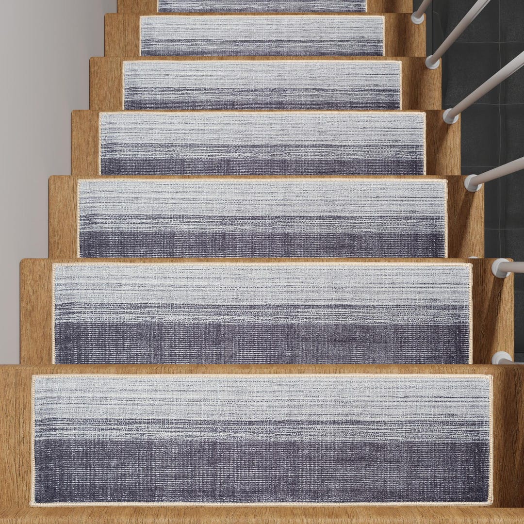 Gray Striped Stair Treads Carpet, Geometric Stair Runner Rug, Non-slip ...