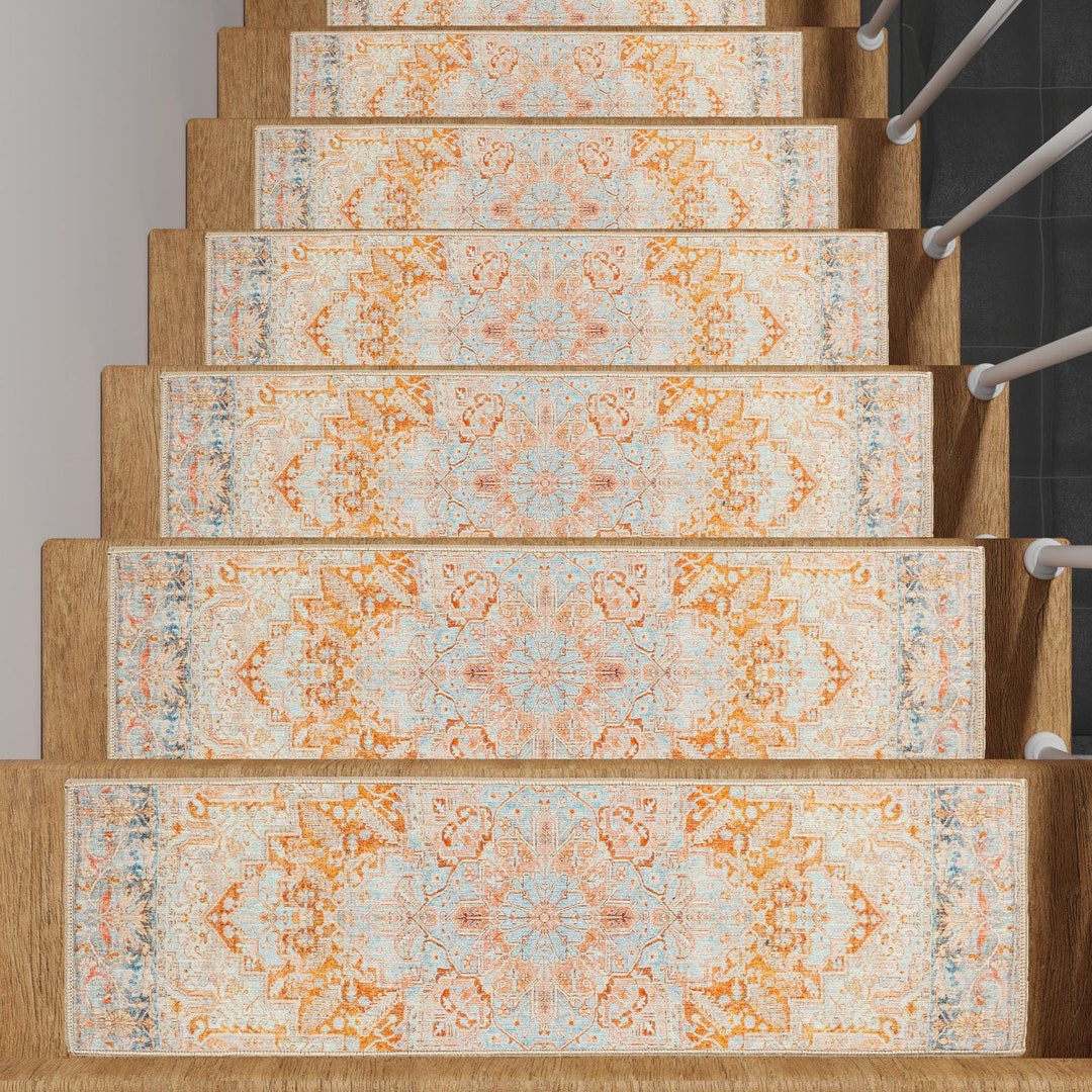 Tumbled Colorful Stair Treads Carpet, Antique Stair Runner Rug, Non ...