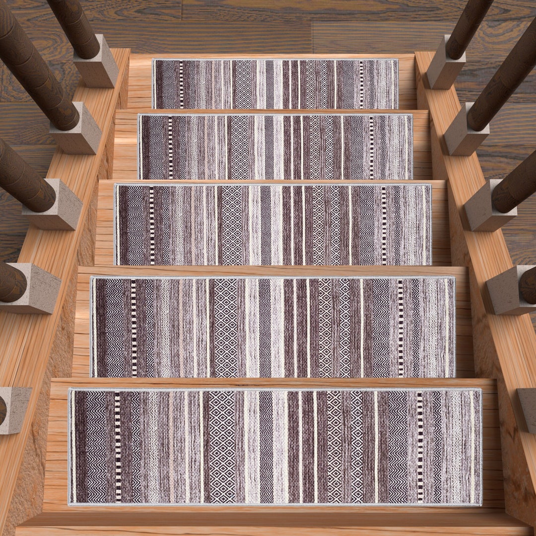 Striped Stair Treads Carpet, Geometric Stair Runner Rug, Non-slip ...