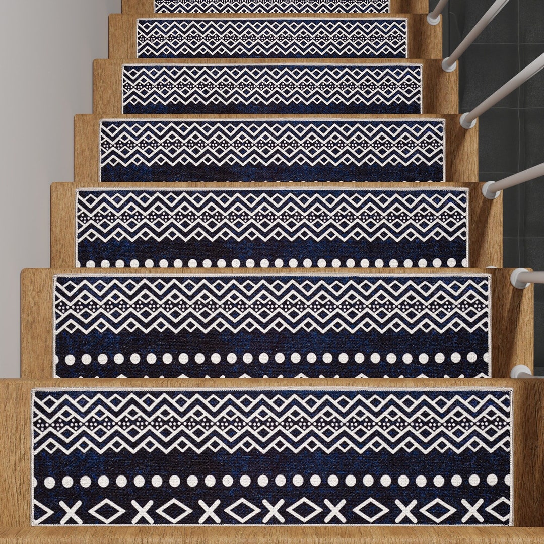 Black Scandinavian Stair Treads Carpet, Rustic Stair Runner Rug, Modern ...