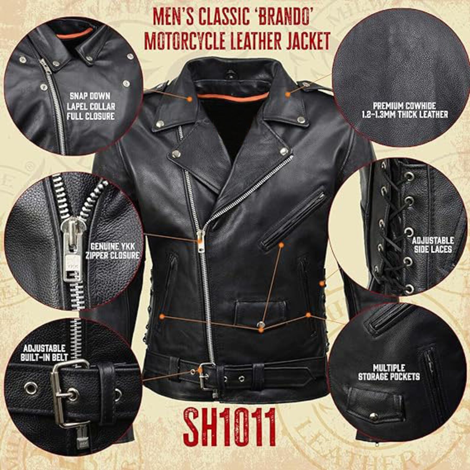 Leathers Men' Classic Side Lace Police Style Motercycle Jacket Coat - Etsy