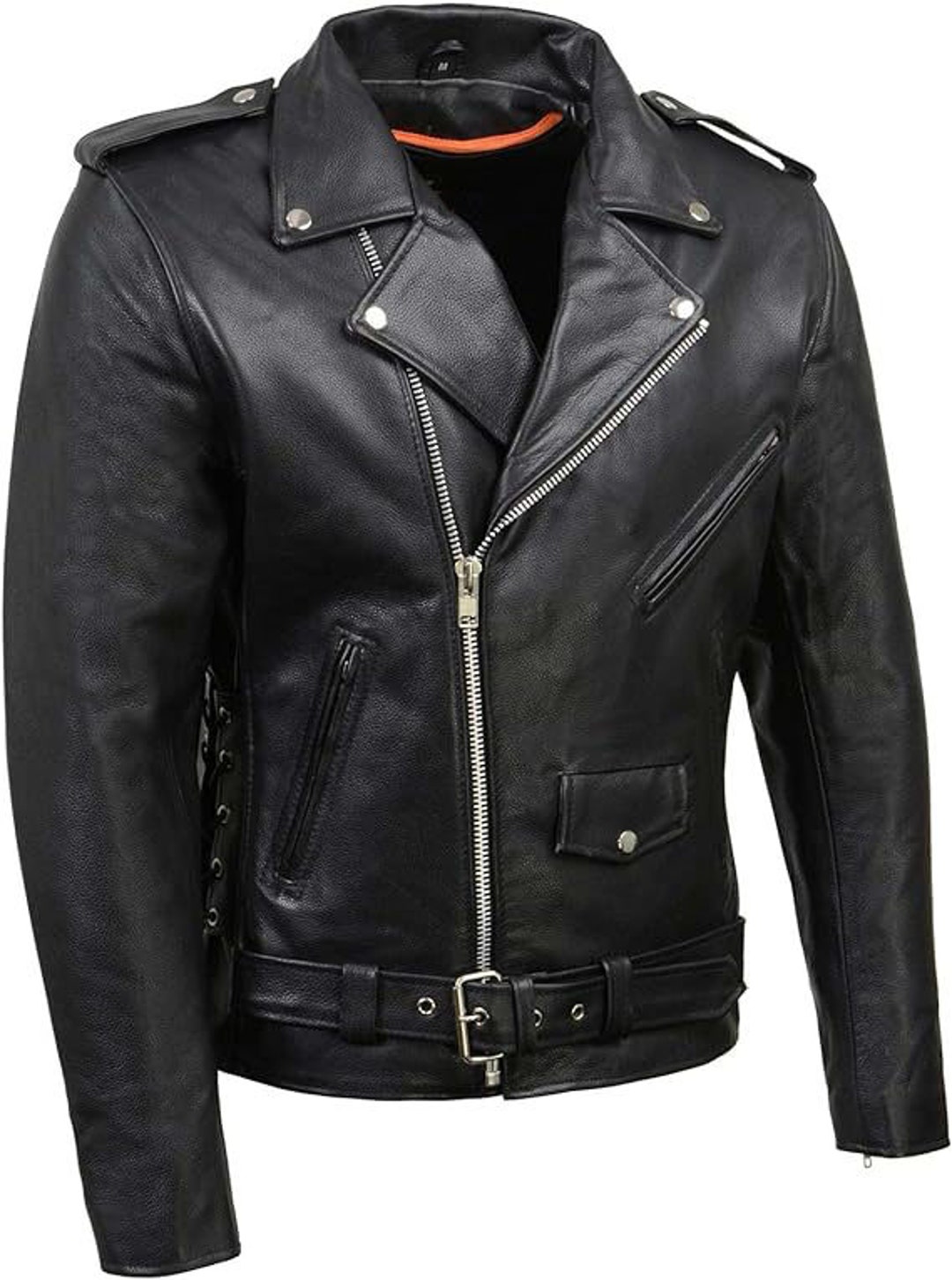 Leathers Men' Classic Side Lace Police Style Motercycle Jacket Coat - Etsy