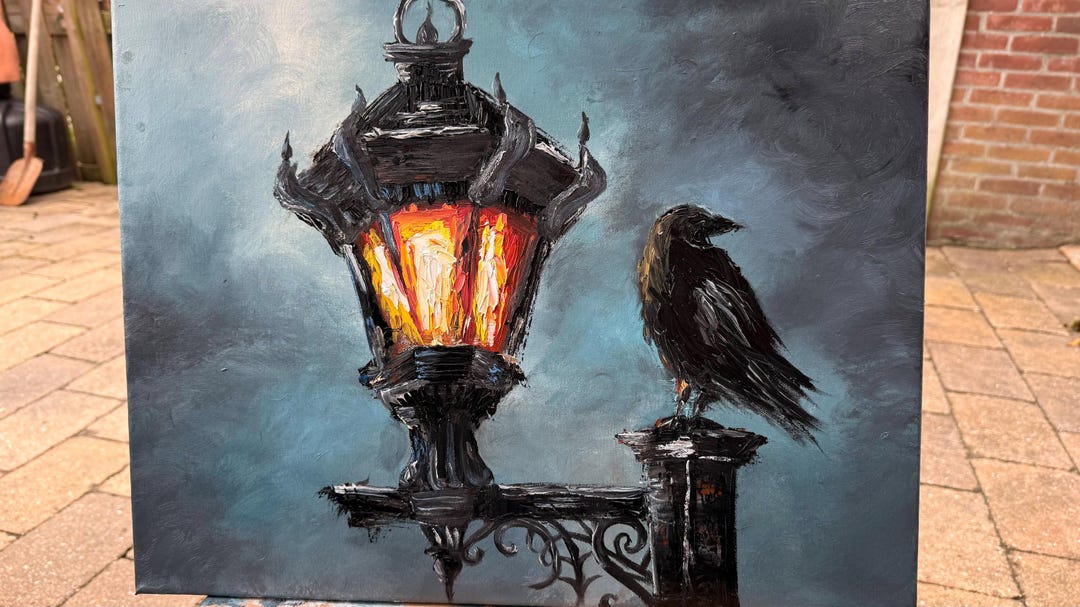Raven and Light Oil Painting: Gothic Impressionist Wall Art (40x30 Cm ...