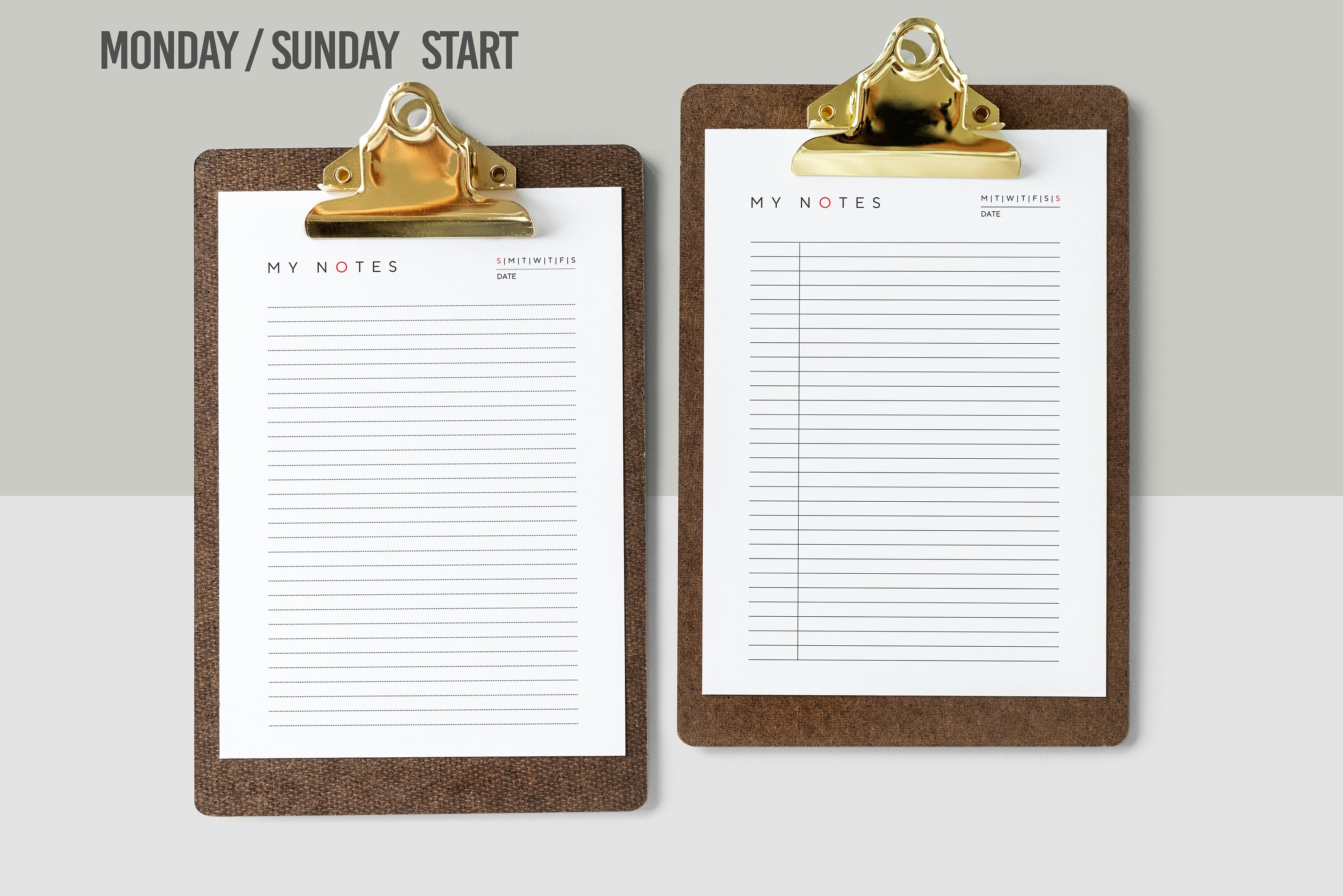 Streamlined Notes: Minimalist My Notes List 4 Sizes Monday and Sunday ...