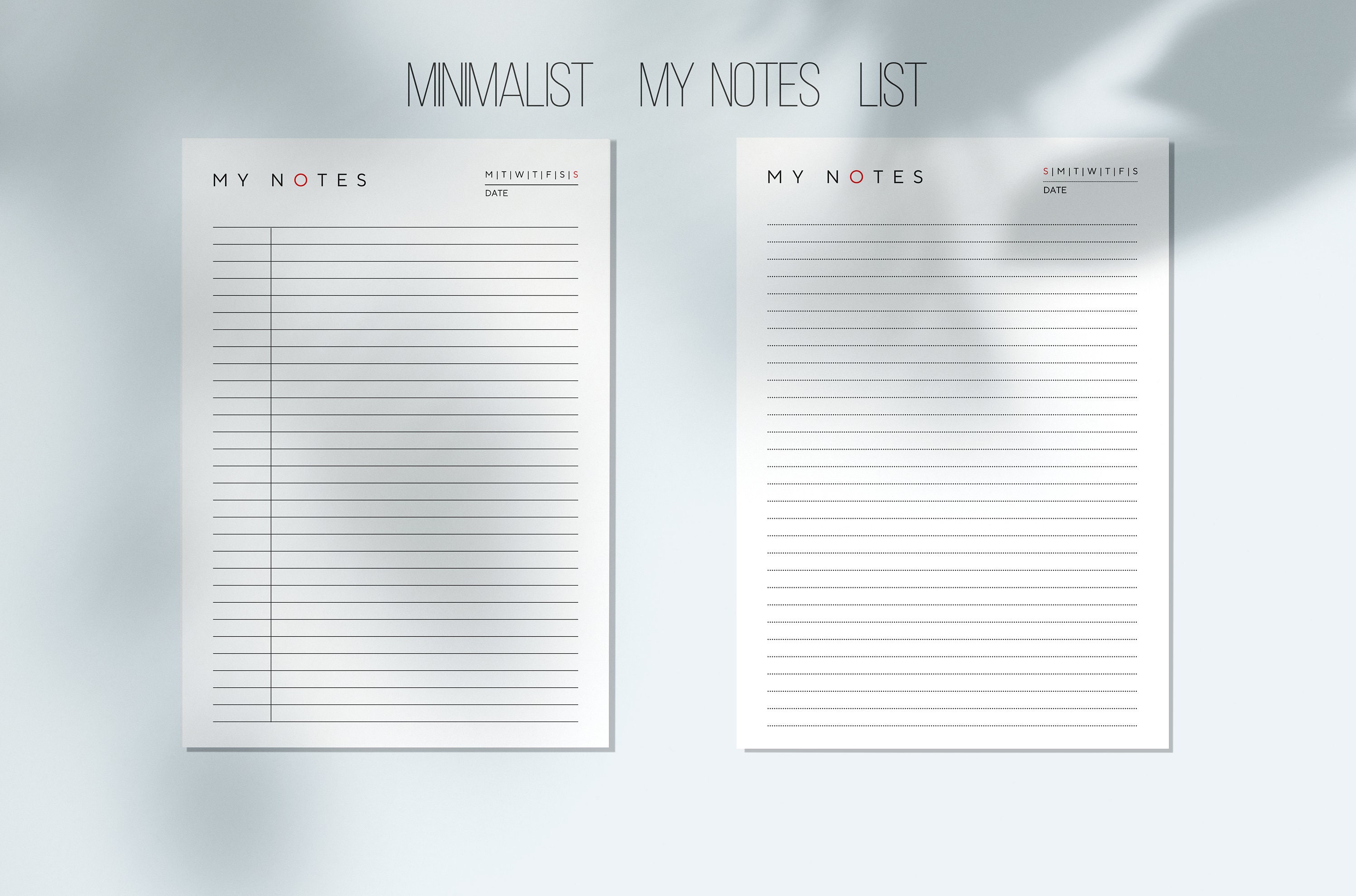 Streamlined Notes: Minimalist My Notes List 4 Sizes Monday and Sunday ...