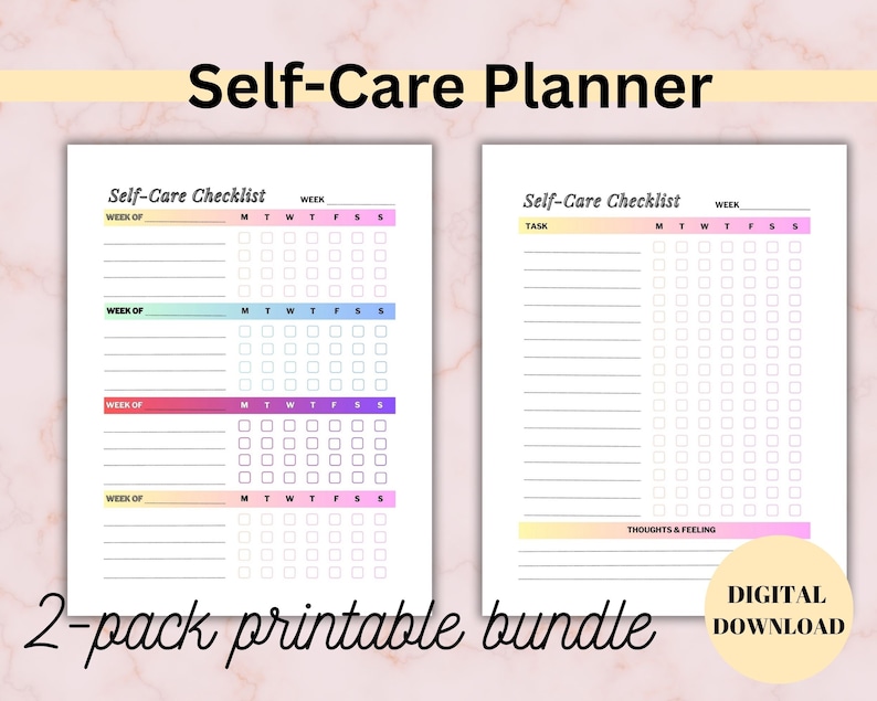Self Care Checklist Printable Instant Download Minimal Productivity