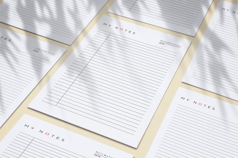 Streamlined Notes: Minimalist My Notes List 4 Sizes Monday and Sunday ...